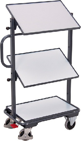 Reolvogne i ESD udførse med skrå hylderl. ESD Standervogn