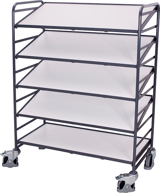 Reolvogne i ESD udførse med skrå hylderl. ESD Standervogn